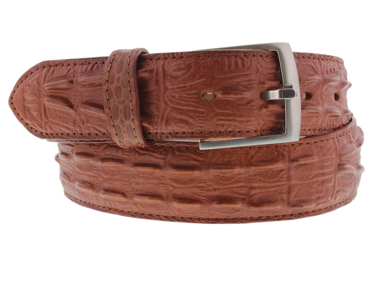 Cognac Western Cowboy Leather Crocodile Alligator Tail Belt Silver ...