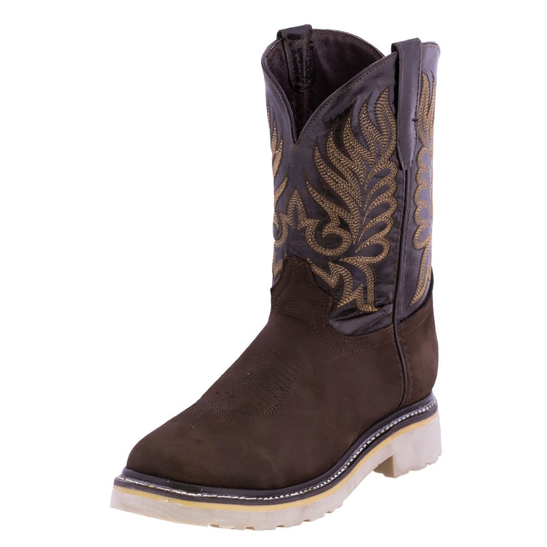 Mens Dark Brown Work Boots Real Leather Anti Slip Pull On Soft Toe ...